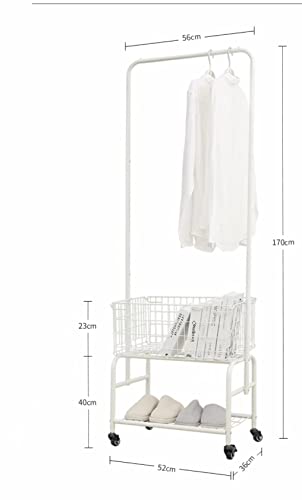 easy moved garment rack with basket for organize, laundry basket, black metal rack,