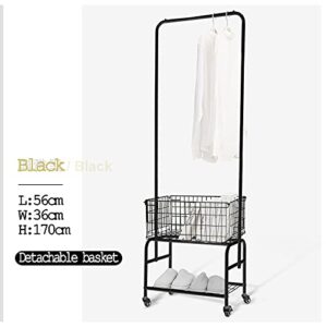 easy moved garment rack with basket for organize, laundry basket, black metal rack,