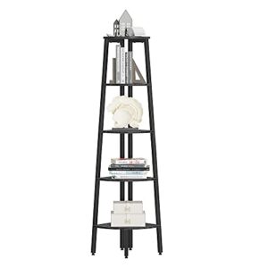 cubicubi corner shelf stand, corner shelves, industrial ladder shelf for small space, metal corner book shelf with two hooks,black marble