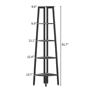 CubiCubi Corner Shelf Stand, Corner Shelves, Industrial Ladder Shelf for Small Space, Metal Corner Book Shelf with Two Hooks,Black Marble