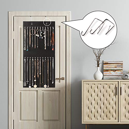 KGMCARE Hanging Jewelry Organizer Storage with 24 Hooks Wall Mounted Jewelry Display Hanging on Door Closet Necklace Holder for Bracelet Ring Chain-Patent Design (Black)