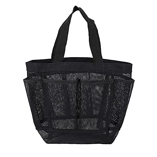 ZKSM Mesh Shower Caddy, Portable Shower Basket Dorm with 9 Pockets, Quick Dry Hanging Shower Bag, Essential Toiletry Storage Bag for Student Dormitory, gym, travel or camping (Black)