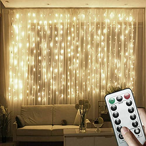 hyrion Led Curtain String Lights Window Fairy Light Remote Control USB Powered 8 Modes 9.8ft for Bedroom Wedding Party Home Garden Outdoor Indoor Wall Decorations