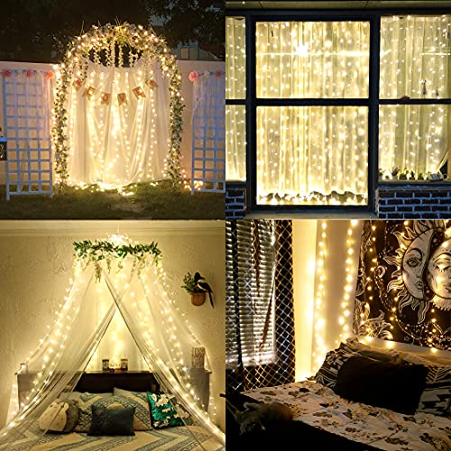 hyrion Led Curtain String Lights Window Fairy Light Remote Control USB Powered 8 Modes 9.8ft for Bedroom Wedding Party Home Garden Outdoor Indoor Wall Decorations