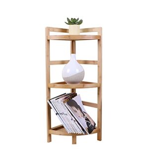 greehomede 3 tier bamboo corner shelf storage rack, free standing corner rack multipurpose shelving unit, living room bathroom kitchen shelf storage, 33.5''