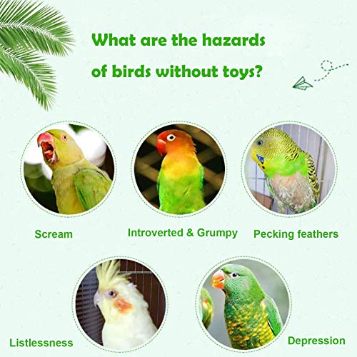 kathson 17 Packs Bird Toys Parrot Swing Chewing Toys, Hanging Bell Birds Cage Toys Colorful Toy for Small Parakeets, Conures, Cockatiels, Macaws, Finches, Love Birds