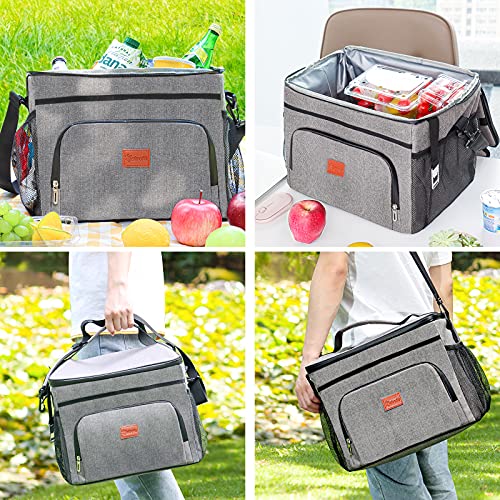 AstroAI Large Lunch Box for Men Women, 40 Can/24L Cooler Bags Insulated Tote Keep Cool and Warm for for Office School Picnic Beach Shopping (Grey)