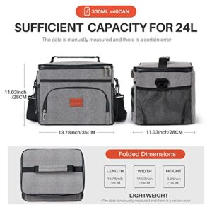 AstroAI Large Lunch Box for Men Women, 40 Can/24L Cooler Bags Insulated Tote Keep Cool and Warm for for Office School Picnic Beach Shopping (Grey)