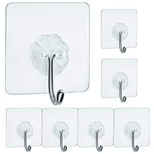 traceless utility-hooks transparent reusable seamless self adhesive suit for kitchen curtain storage towel 7 pack