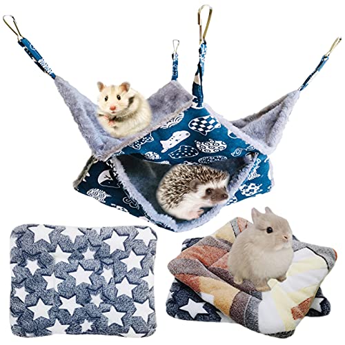 smallbear21 3Pieces Ferret Guinea Pig Hanging Hammock Hamster Soft Warm Beds Mat Rat Cage Accessories Pet Hideout Sleep for Squirrel Chinchilla