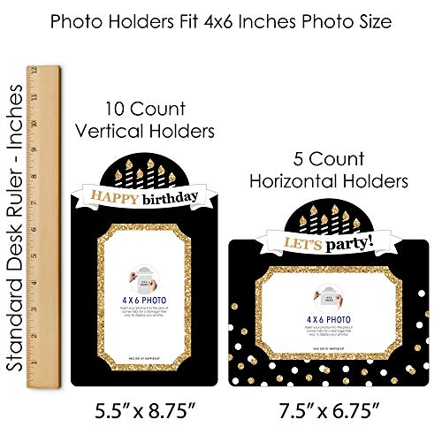 Big Dot of Happiness Adult Happy Birthday - Gold - Birthday Party Picture Centerpiece Sticks - Photo Table Toppers - 15 Pieces