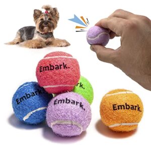 colorful squeaky tennis balls for small dogs and puppies - 1.5 inch - 6 pack - dog training toys for positive reinforcement, interactive squeaker balls to engage attention outside, ball launcher fetch