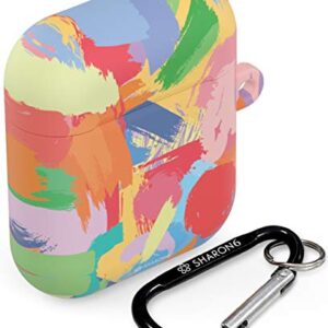 SHARON6 AirPods 2 & 1 Case, Hard PC Protective Shockproof Cover Case, Anti-Lost Carabiner and Front LED Visible with Colorful Design (Art)