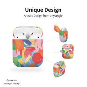 SHARON6 AirPods 2 & 1 Case, Hard PC Protective Shockproof Cover Case, Anti-Lost Carabiner and Front LED Visible with Colorful Design (Art)