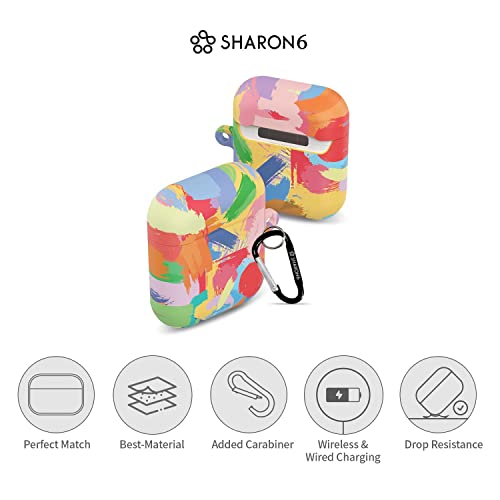 SHARON6 AirPods 2 & 1 Case, Hard PC Protective Shockproof Cover Case, Anti-Lost Carabiner and Front LED Visible with Colorful Design (Art)