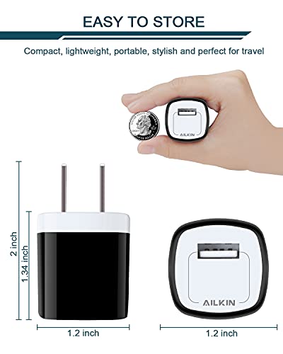 USB Wall Charger Plug, Fast Charging Block, AILKIN 5Pack 1A 1-Port Power Adapter Charging Cube Bricks Box for iPhone 14 13 12 Mini Pro Max/11/XR/XS/X/8/7, iPad Pro/Air, Cell Phone USB A Plug Cargador