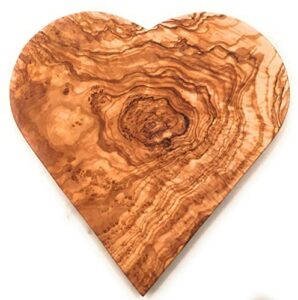 orchard hardwoods 12" artisan heart shaped olive wood cheese board/charcuterie platter- for cutting, chopping, serving-thick wooden slab/tray, unique kitchen/valentines day gift (large 12x12x0.8)