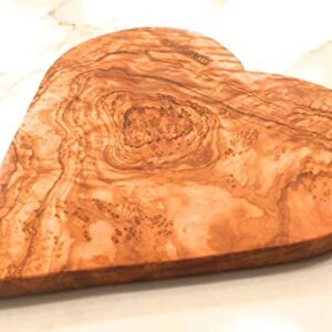 Orchard Hardwoods 12" Artisan Heart Shaped Olive Wood Cheese Board/Charcuterie Platter- For Cutting, Chopping, Serving-Thick Wooden Slab/Tray, Unique Kitchen/Valentines Day Gift (Large 12x12x0.8)