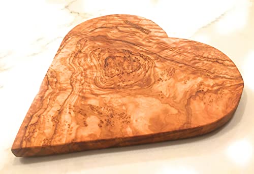 Orchard Hardwoods 12" Artisan Heart Shaped Olive Wood Cheese Board/Charcuterie Platter- For Cutting, Chopping, Serving-Thick Wooden Slab/Tray, Unique Kitchen/Valentines Day Gift (Large 12x12x0.8)