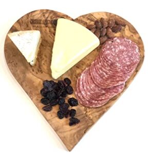 Orchard Hardwoods 12" Artisan Heart Shaped Olive Wood Cheese Board/Charcuterie Platter- For Cutting, Chopping, Serving-Thick Wooden Slab/Tray, Unique Kitchen/Valentines Day Gift (Large 12x12x0.8)