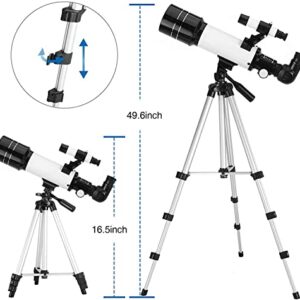 Telescope, 70mm Aperture 400mm AZ Mount Astronomical Refracting Telescope for Adults Kids Beginners - Travel Telescope with Backpack, 2X Barlow Lens, Phone Adapter