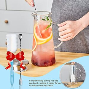 CREATIVELAND 1.4 Liter 47 Ounces High Borosilicate Glass Carafe/Pitcher Set of 2 with Stainless Steel Flip-top Lid,Hot/Cold Water Jug,Juice/Iced Tea,Wine,Coffee,Milk Beverage Carafe.(Set of 2/1.4L)