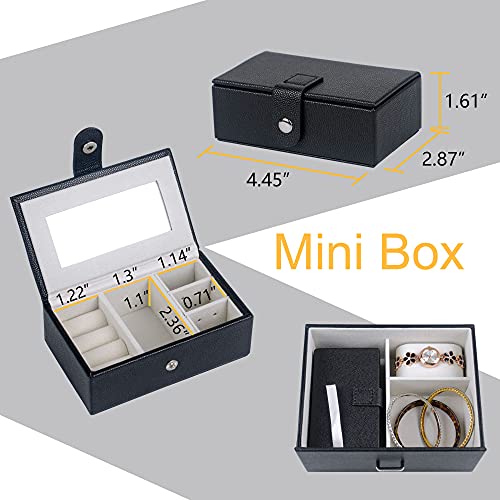 Kendal Jewelry Box for Women, Leather Jewelry Organizer with 2 Drawers and Mirror, Ideal Christmas Gifts for Girlfriend, Portable Mini Jewelry Case for Necklace, Ring, Jewelry LJC08BK