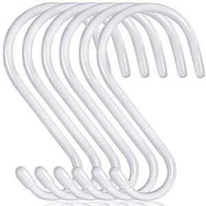 dingee 6 inch non slip rubber coated white s hook heavy duty,6 pack large vinyl coated s hooks, metal s shaped hanger hooks for hanging plants outdoor,closet rod ,jeans, pot pan cups towels hats