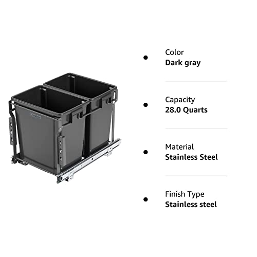 Coralov Pull Out Trash Can Under Cabinet Kitchen 8 Gallon/28 Qt. Dual Trash Bins Suit for Minumum 15 inch Wide Cabinet Slide Out Cabinet Trash Can - Dark Gray