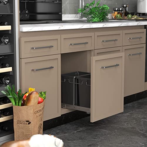 Coralov Pull Out Trash Can Under Cabinet Kitchen 8 Gallon/28 Qt. Dual Trash Bins Suit for Minumum 15 inch Wide Cabinet Slide Out Cabinet Trash Can - Dark Gray