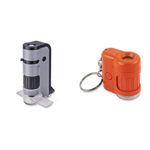 carson microflip 100x-250x led lighted pocket microscope with flip down slide base & micromini 20x led lighted pocket microscope with built-in uv and led flashlight - orange