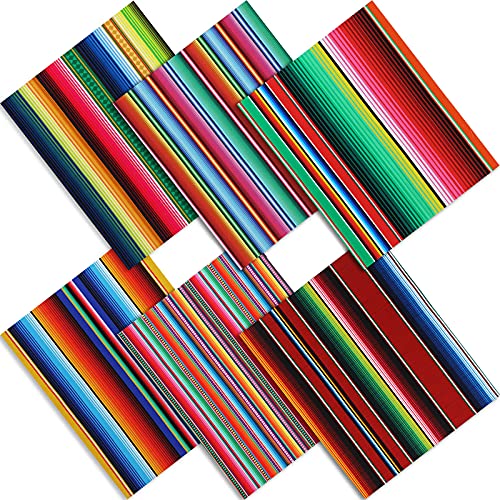 6 Pieces Fiesta Mexican Fabric Serape Cinco de Mayo Fabric Napkins Quilting Bundles for Home Fiesta Holiday Party, DIY Wrapping, Fall Crafts Decoration, Crafting Sewing Supplies, 20 x 20 Inches