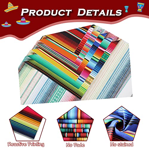 6 Pieces Fiesta Mexican Fabric Serape Cinco de Mayo Fabric Napkins Quilting Bundles for Home Fiesta Holiday Party, DIY Wrapping, Fall Crafts Decoration, Crafting Sewing Supplies, 20 x 20 Inches