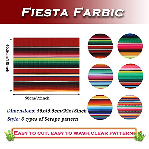 6 Pieces Fiesta Mexican Fabric Serape Cinco de Mayo Fabric Napkins Quilting Bundles for Home Fiesta Holiday Party, DIY Wrapping, Fall Crafts Decoration, Crafting Sewing Supplies, 20 x 20 Inches