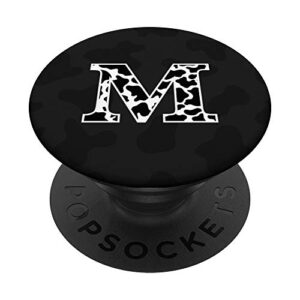 cow print black and white initial letter m popsockets popgrip: swappable grip for phones & tablets