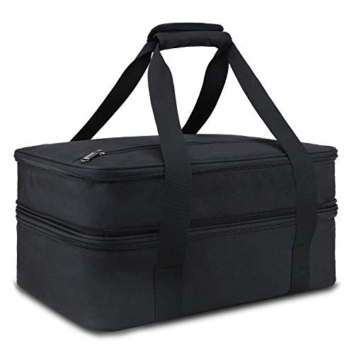 Weitars Double Decker Casserole Carrier Insulated Expandable Large Cooler Bag Leakproof Cooler Bag Holder Tote for BBQ, Picnic, Party, Camping (Black)