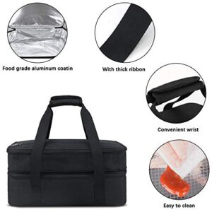 Weitars Double Decker Casserole Carrier Insulated Expandable Large Cooler Bag Leakproof Cooler Bag Holder Tote for BBQ, Picnic, Party, Camping (Black)