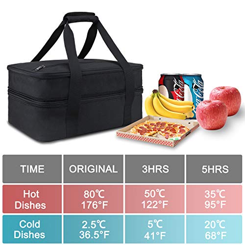 Weitars Double Decker Casserole Carrier Insulated Expandable Large Cooler Bag Leakproof Cooler Bag Holder Tote for BBQ, Picnic, Party, Camping (Black)