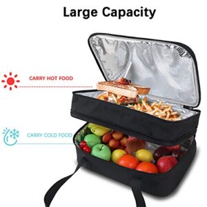 Weitars Double Decker Casserole Carrier Insulated Expandable Large Cooler Bag Leakproof Cooler Bag Holder Tote for BBQ, Picnic, Party, Camping (Black)