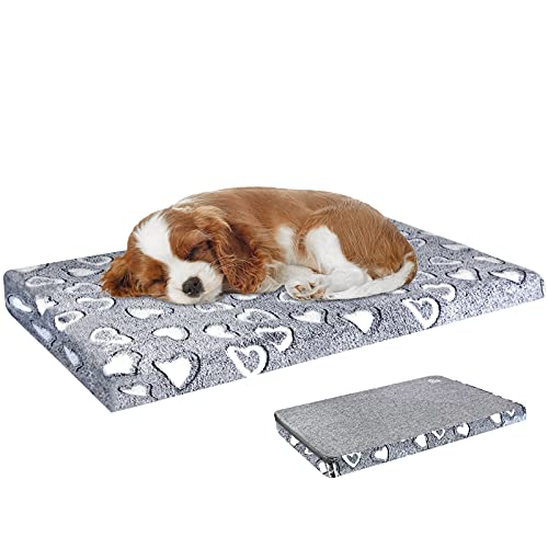 VANKEAN Dog Crate Mat Reversible Cool and Warm, Stylish Dog Bed for Crate with Waterproof Inner Linings and Removable Machine Washable Cover, Firm Support Dog Pad for Small to XX-Large Dogs, Grey