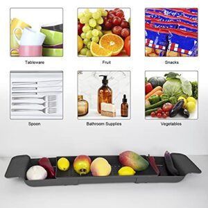 Expandable Drain Bath Shelf Caddy Tray, YOCOMEY Multifunctional Plastic Bathtub Tray Bathroom Organizer Simple Stylish Bathtub Storage Rack for Candle Towel, Book, Wine, Phone, Shower (Dark Gray)