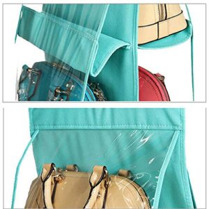 StrCloud 6 Pocket Hanging Handbag Organizer for Wardrobe Closet Transparent Storage Bag Door Wall Clear Sundry Shoe Bag with Hanger Pouch (Blue)