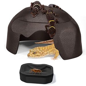 fischuel reptile hides humidification cave help your pets shedding , a damp hideout with natural rock designto, suitable for bearded dragons lizards leopard gecko spiders turtles and snakes（brown）