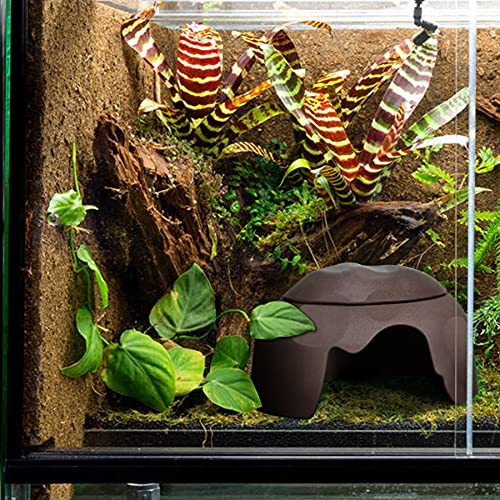 Fischuel Reptile Hides Humidification Cave Help Your Pets Shedding , A Damp Hideout with Natural Rock designto, Suitable for Bearded Dragons Lizards Leopard Gecko Spiders Turtles and Snakes（Brown）