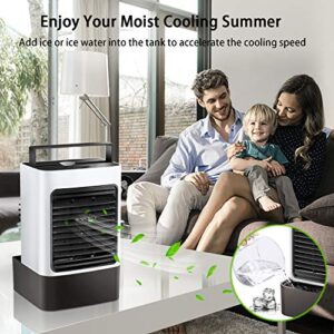 OVPPH Portable Air Conditioner, Personal Air Cooler Fan Mini Evaporative Cooler Desk Table Fan, Quiet Air Circulator Humidifier Misting Fan with 3 Speeds for Home Bedroom Office, White