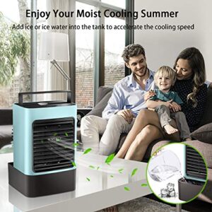 OVPPH Portable Air Conditioner, Personal Air Cooler Fan Mini Evaporative Cooler Desk Table Fan, Quiet Air Circulator Humidifier Misting Fan with 3 Speeds for Home Bedroom Office, Blue