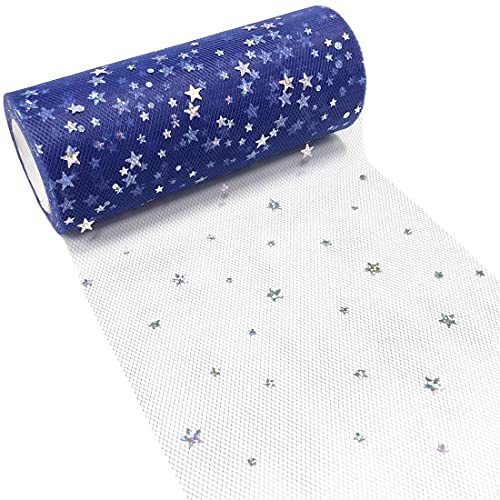 Lauthen.S Tulle Roll Spool Fabric with Sequins Star Moon for Sewing,Table Skirt and Wedding Birthday Baby Shower Party Decoration 6 Inches by 25 Yards(75 Feet) Royal