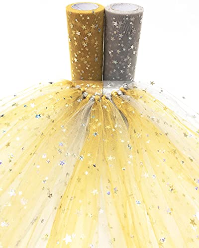 Lauthen.S Tulle Roll Spool Fabric with Sequins Star Moon for Sewing,Table Skirt and Wedding Birthday Baby Shower Party Decoration 6 Inches by 25 Yards(75 Feet) Royal