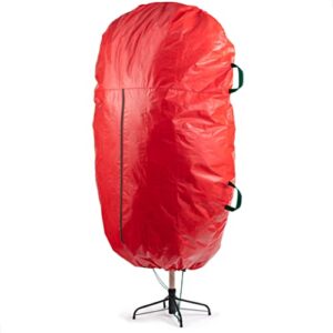 zober upright tree storage bag for christmas trees of 7.5ft. tall, tree bag is tear proof polyethylene; comes with drawstring hem, zipper, and carry handles, waterproof material protects from dust & moisture