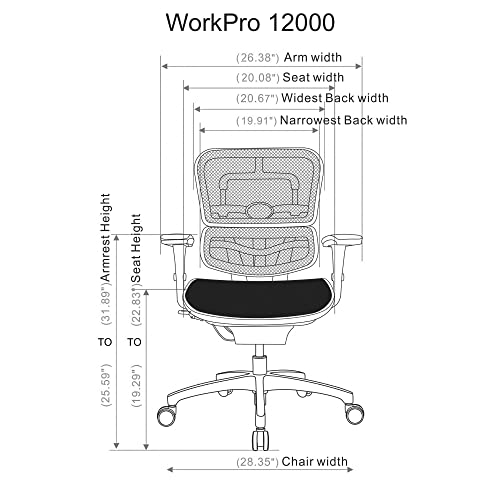 WorkPro® 12000 Series Ergonomic Mesh/Fabric Mid-Back Chair, Black/Black